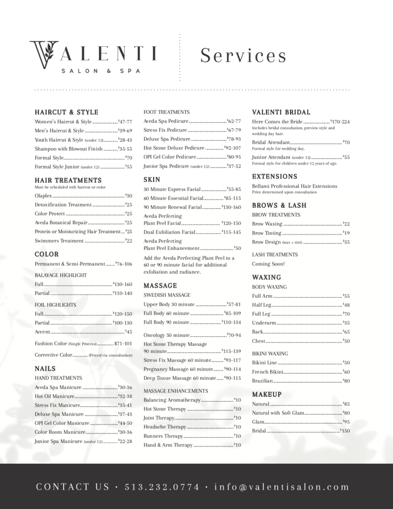 ServiceSellSheet - Valenti Salon